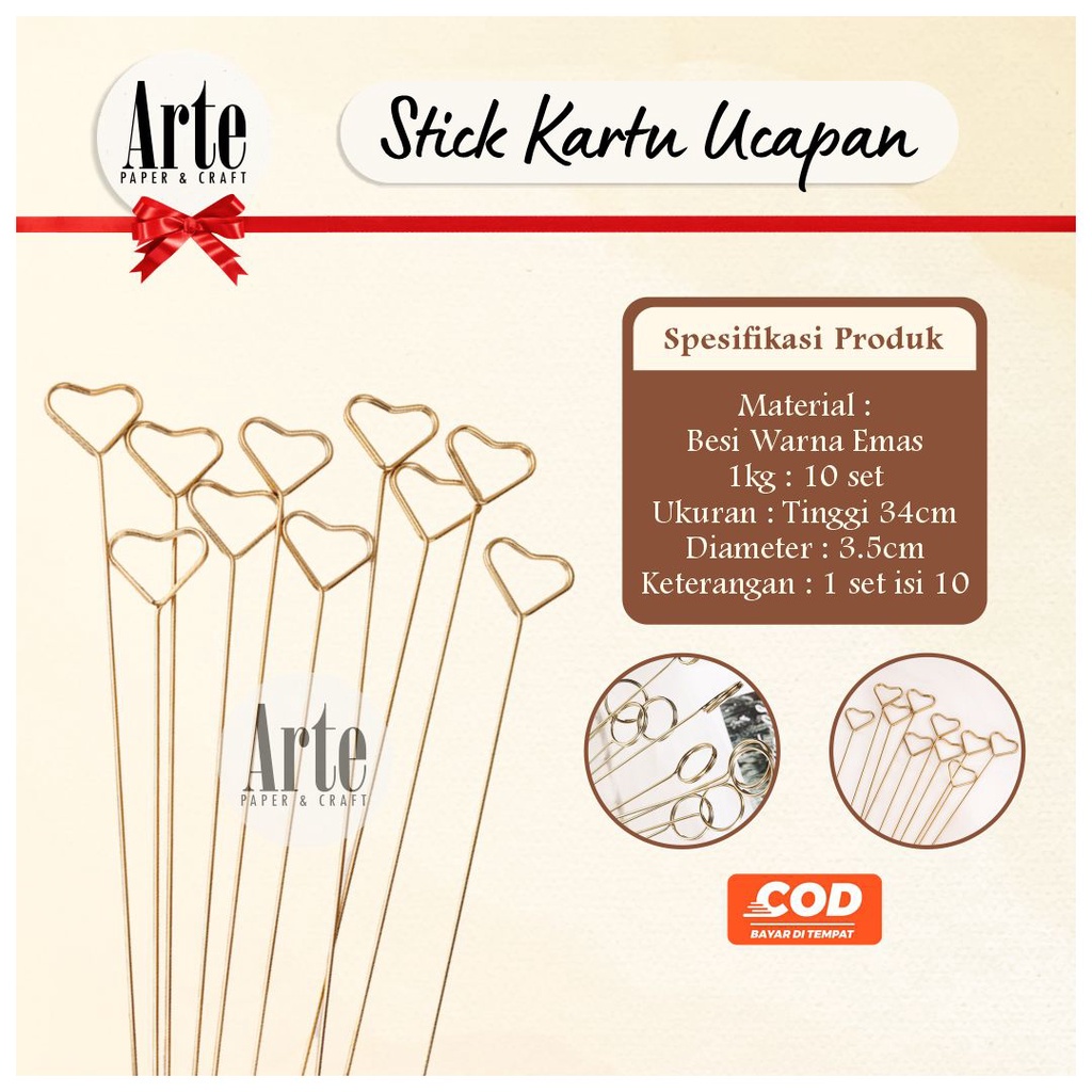 Jual 10 pcs Cellophane Stick Kartu Besi Metal Gold Bulat Hati Stick ...