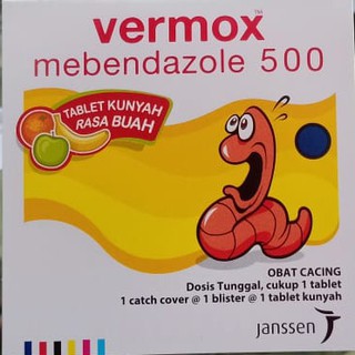 vermox mebendazole tablet kunyah rasa buah - obat cacing | Shopee Indonesia
