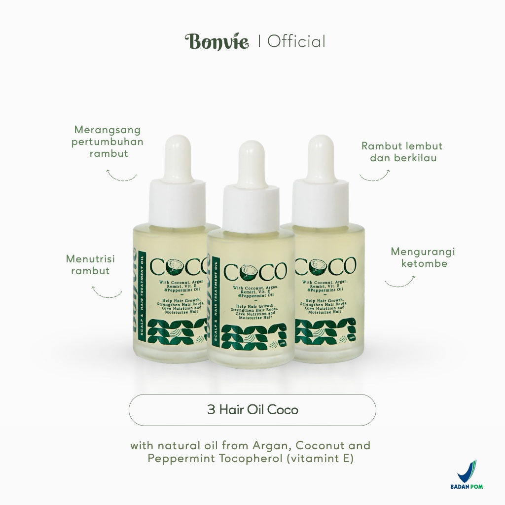 Jual (Bundle Of 3) Bonvie Hair Oil Coco Scalp & Hair Treatment 30ml | Shopee Indonesia