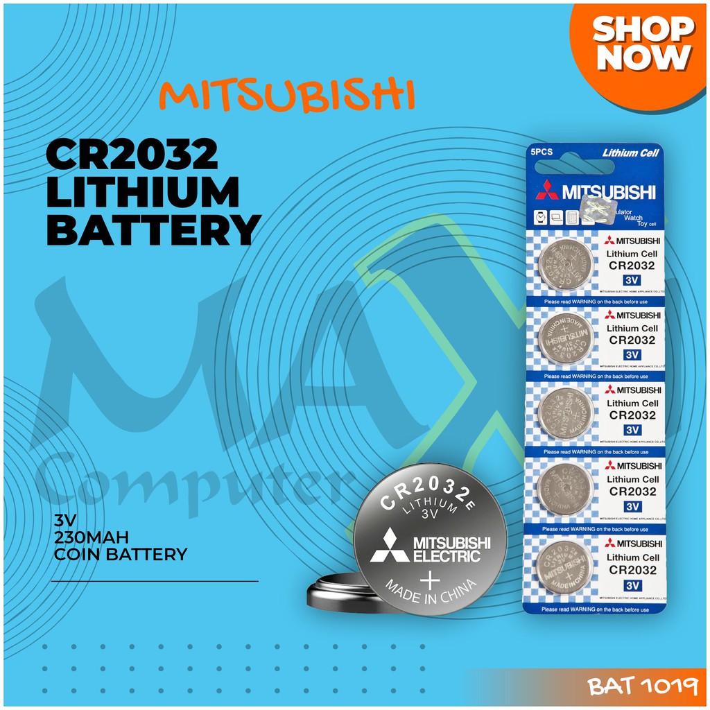 Jual Mitsubishi CR2032 3V 220mAh Lithium Cell Button Battery Baterai ...