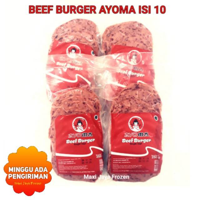 Jual Daging Burger Sapi Ayoma 250 gr isi 10 pcs Murah Halal lezat ...