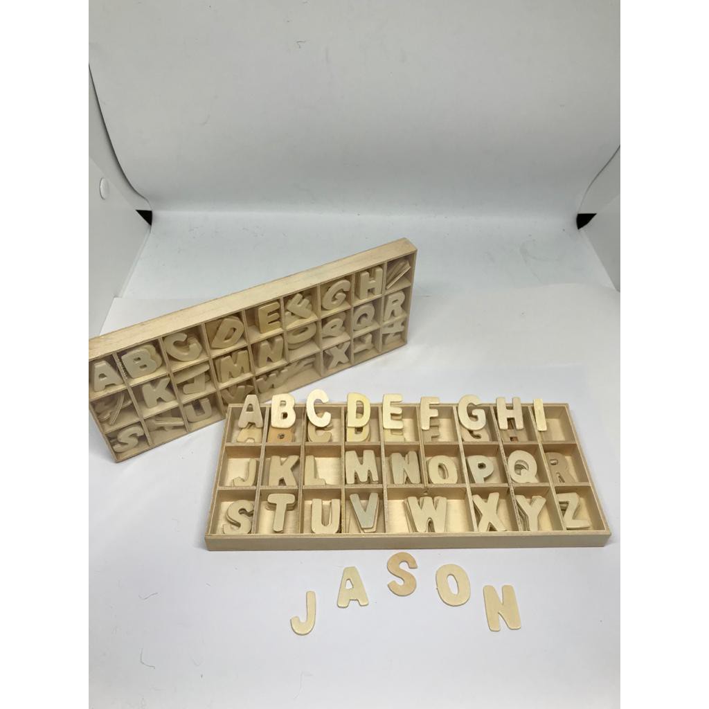 Jual 1 BOX - HURUF ALFABET A - Z | BOX HURUF KAYU ISI 5 HURUF PER ABJAD ...