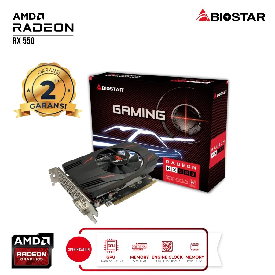 Jual VGA BIOSTAR RX550 DDR5 128B 4GB PCI EXPRESS 3.0 x16 AMD X CONNECT ...