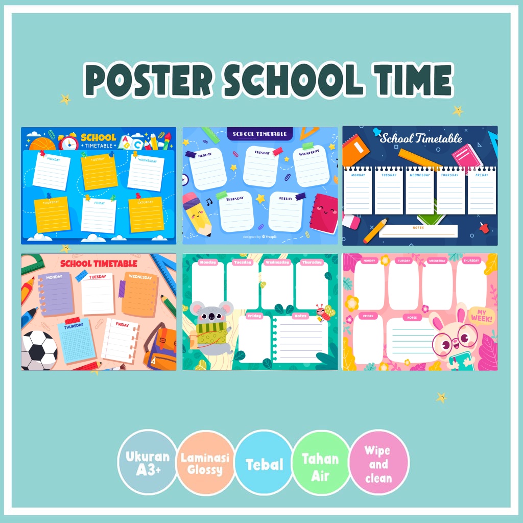 Jual Poster jadwal pelajaran school timetable Untuk anak poster dinding ...