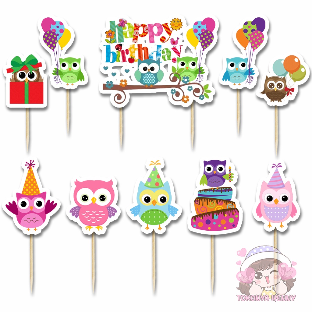 Jual Topper Cake Hiasan Kue Ulang Tahun motif OWL CUTE Burung Hantu ...