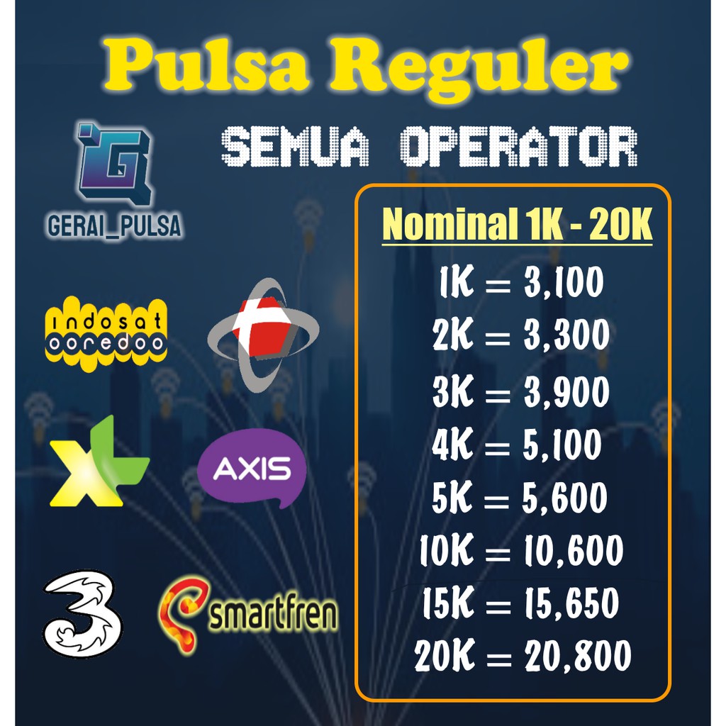 Pulsa Reguler All Operator Telkomsel Indosat Three Smart Xl Axis Byu 1 ...