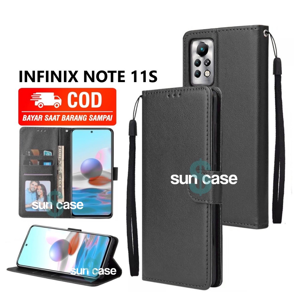 Jual Casing INFINIX NOTE 11S model flip buka tutup case kulit ada tempat foto dan kartu juga ...