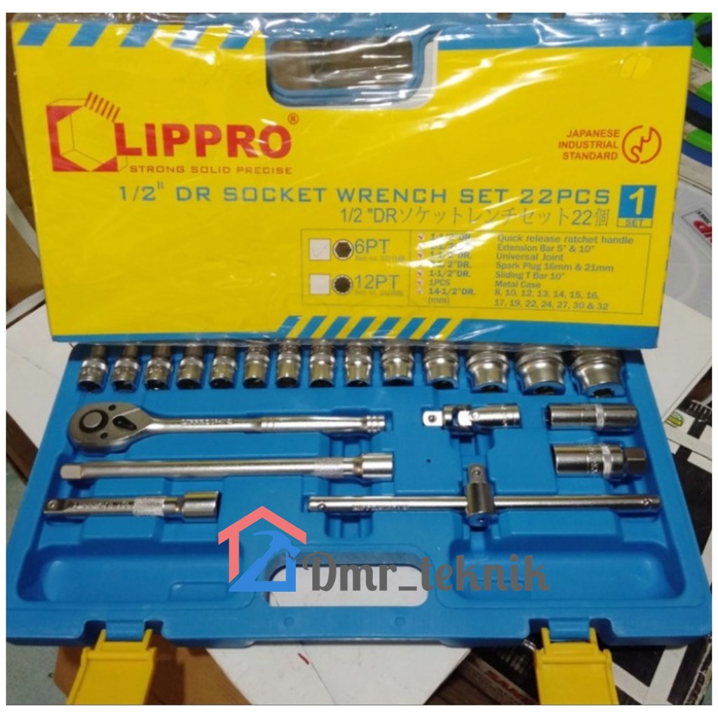 Jual Kunci Sock LIPPRO Set 22 Pcs 1/2" - Socket Set Shock Soket Set - 3321MB - 6 PT | Shopee ...