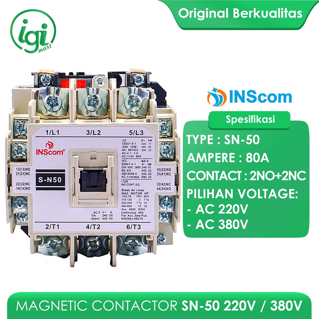 Jual MAGNETIC CONTACTOR SN-50 220V 380V / AC KONTAKTOR SN 50 220VAC 380 ...