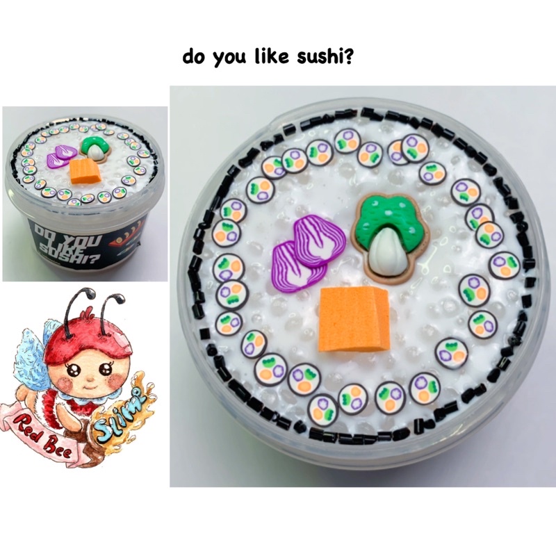 Jual slime 150cc white base do you like sushi ? slushee beads slime ...