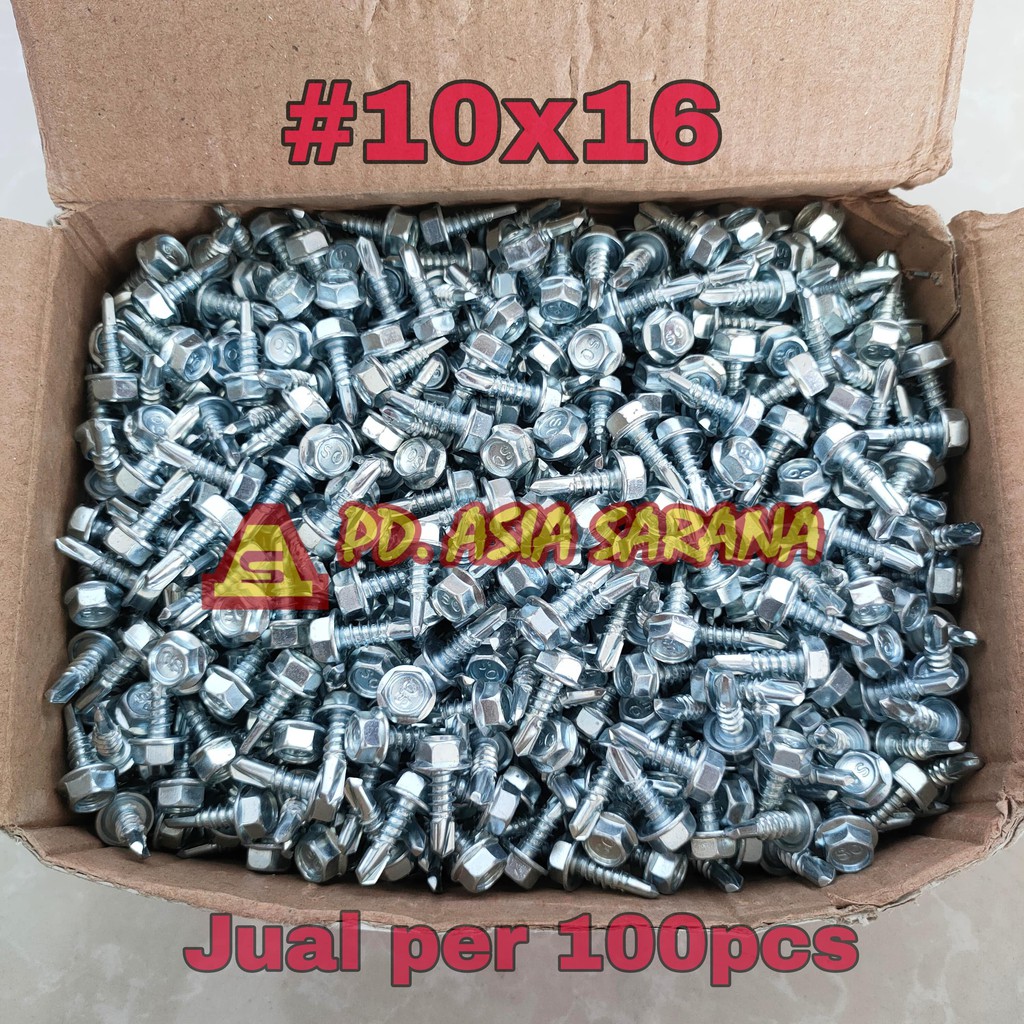 Jual [100pcs] Skrup Baja Ringan 10x16 / Sekrup Paku Baut Roofing Screw | Shopee Indonesia