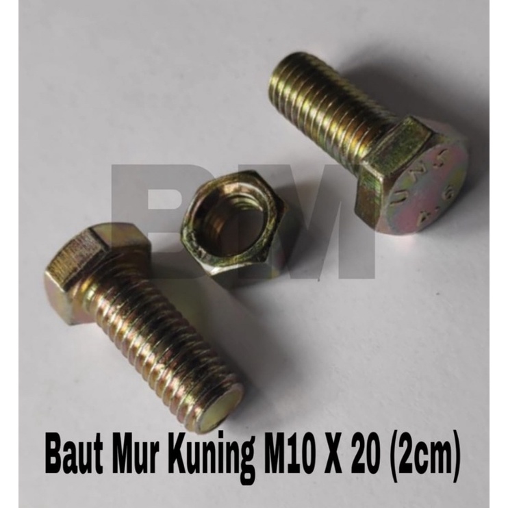 Jual BAUT MUR KUNING M10 X 20 (2cm)/Baut Mur M10x20 Kuning Baut 14 10x20 panjang 2cm 10mm BMK ...