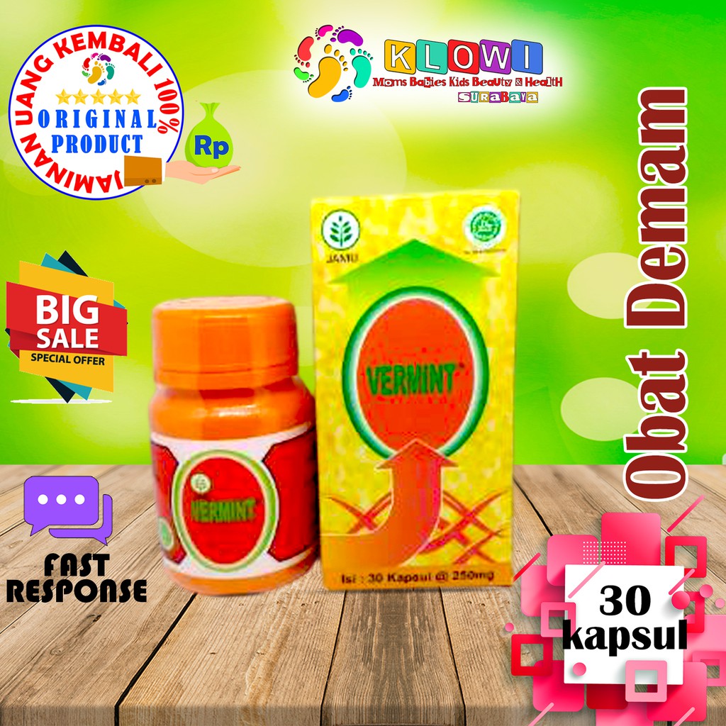 Jual Vermint Kapsul Cacing Kering - 30 Kapsul Obat Tipus, Demam ...