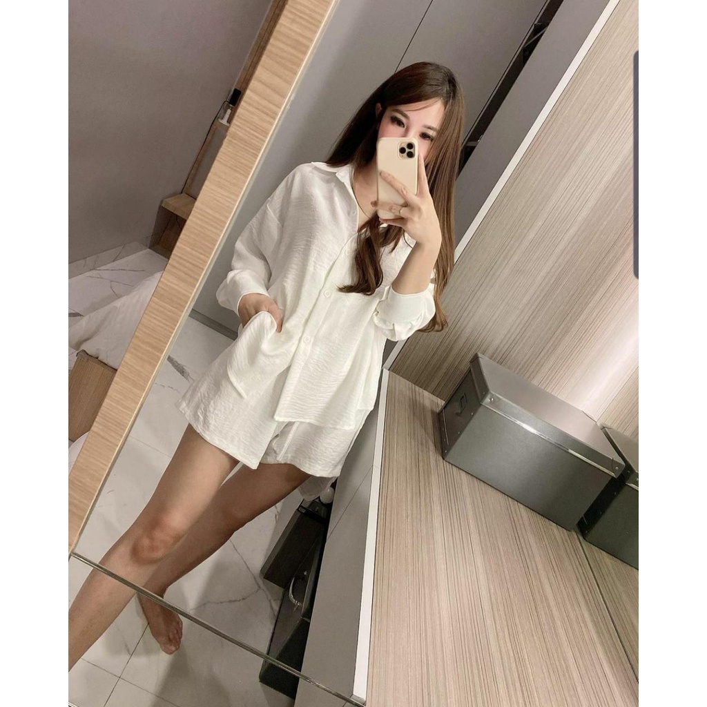 Jual One Set Crinkle Premium Airflow Oversized Kemeja Panjang Wanita ...