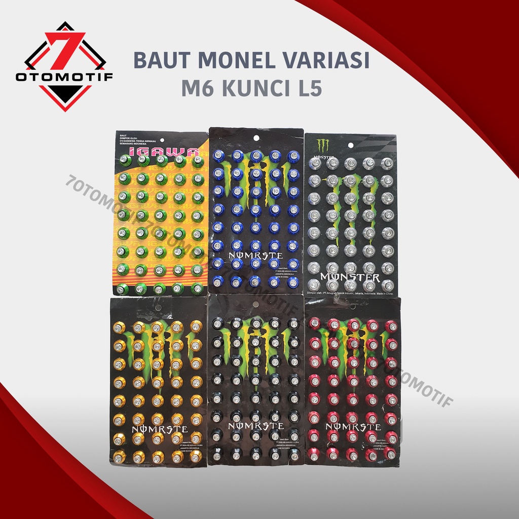 Jual Baut Plat Nomor / Baut Monel Variasi M6 Kunci L5 CNC 1 SET 40PCS ...