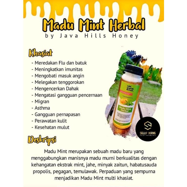 Jual Madu Mint Java Hills Herbal untuk bantu atasi batuk pilek, asma ...
