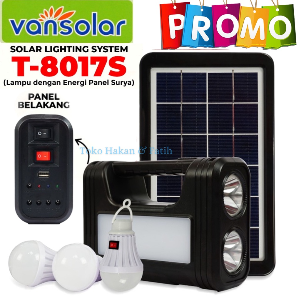 Jual Solar Light Lampu Panel Surya Vansolar T-8017S Dengan 3 Bohlam ...