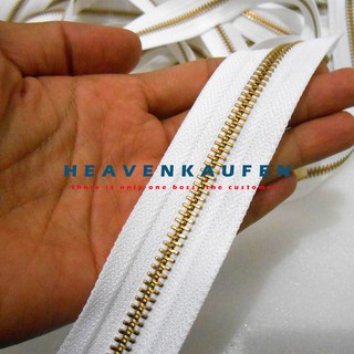 Jual Resleting YKK besi meteran no 5 putih gold zipper daun emas gigi ...