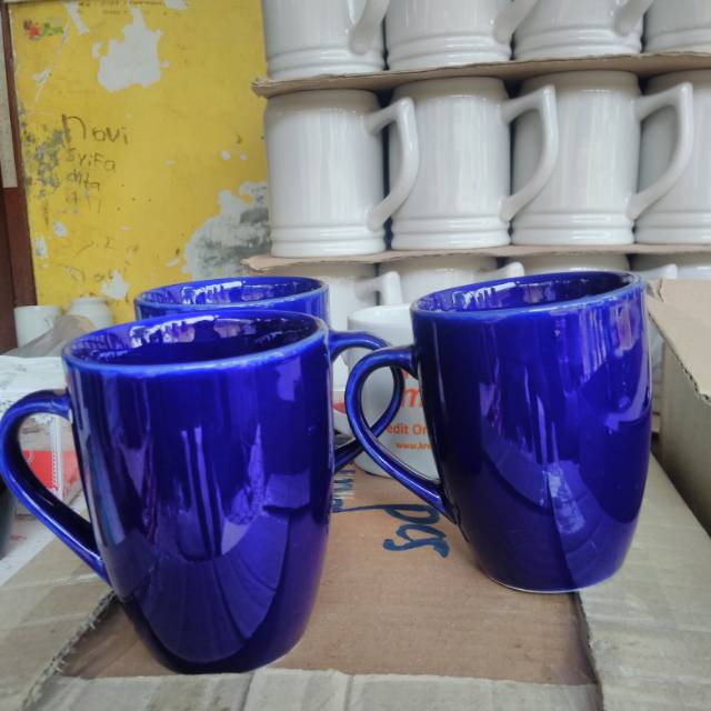 Jual mug/gelas keramik model corell warna biru luar dalam | Shopee ...