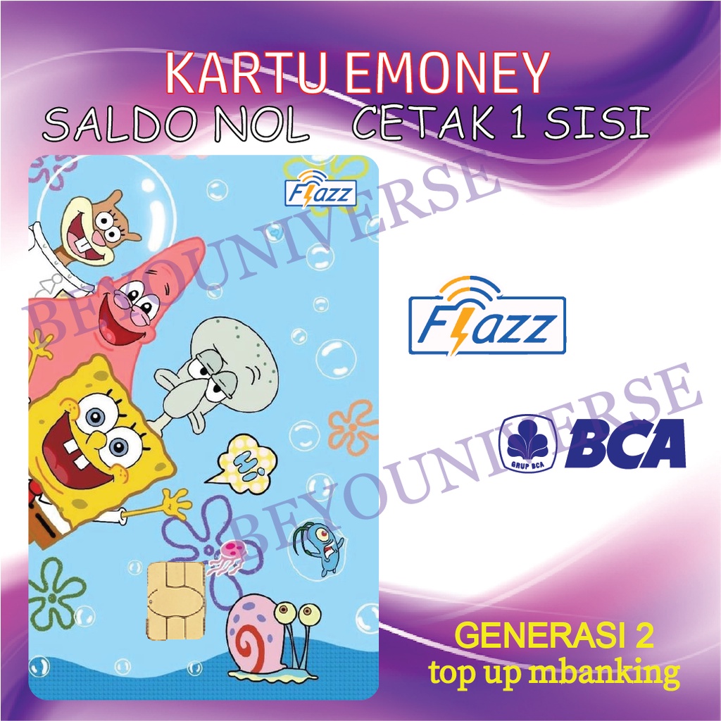 Jual Kartu FLAZZ BCA Gen 2 / Emoney Mandiri Etoll Custom Design Animasi SpongeBob Patrick ...