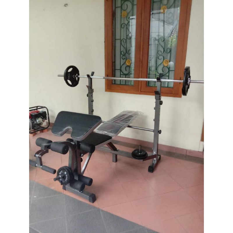 Jual Alat Fitness Bench press Multifungsi stik dan beban 40kg | Shopee ...
