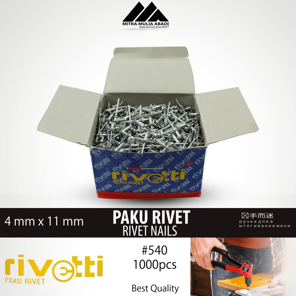 Jual Paku Rivet Rivetti 4mm x 11 mm Blind Rivets 540 paku tembak - 10 ...