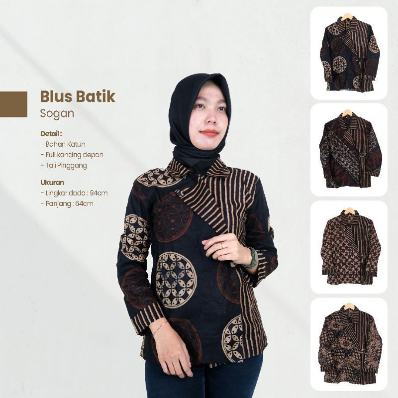 Jual Blus Batik Kemeja Warna Sogan Lengan Panjang | Shopee Indonesia