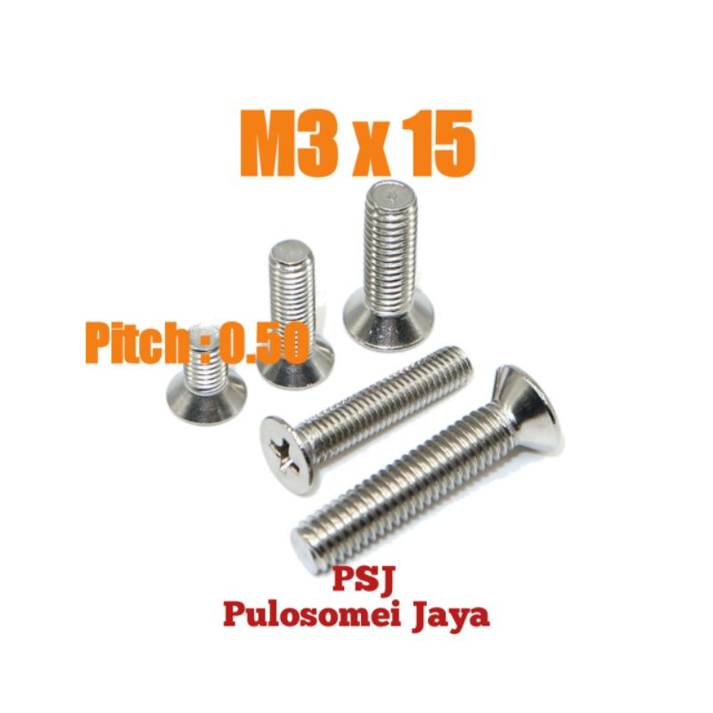 Jual Baut JF Stainless M3 x 15 / Machine Screw Stainless 304 | Shopee Indonesia