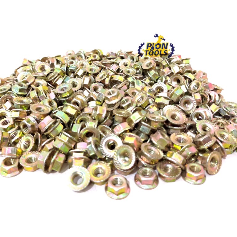 Jual Mur Flange M6 kunci 10 Kuning Flange Nut 6mm Mur Flange Kuning ...