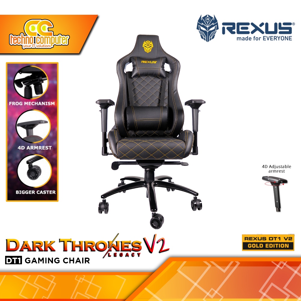 Jual KURSI GAMING REXUS RGC-DT1 DARK THRONES v2 Gold - 4D Armrest ...