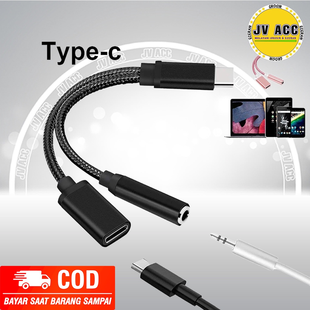 Jual TYPE C JACK AUDIO SPLITTER 2 IN 1 JACK 3.5MM WITH CHARGING PORT ...