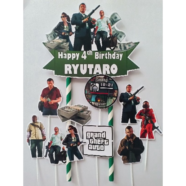Jual TOPPER CAKE HIASAN KUE ULANG TAHUN GAMBAR GTA GRAND THEFT AUTO ...