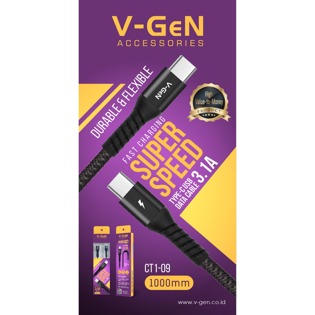 Jual Kabel Data USB Type C V-GeN CT1-09 Fast Charging Type C to Type C ... Jual Kabel Data USB Type C V-GeN CT1-09 Fast Charging Type C to Type C ...
