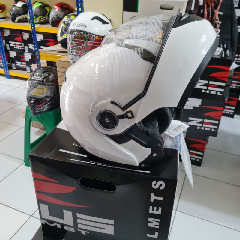 Jual ZEUS ZS3050 ZS-3050 WHITE GLOSSY MODULAR FLIP UP DOUBLE VISOR | Shopee Indonesia