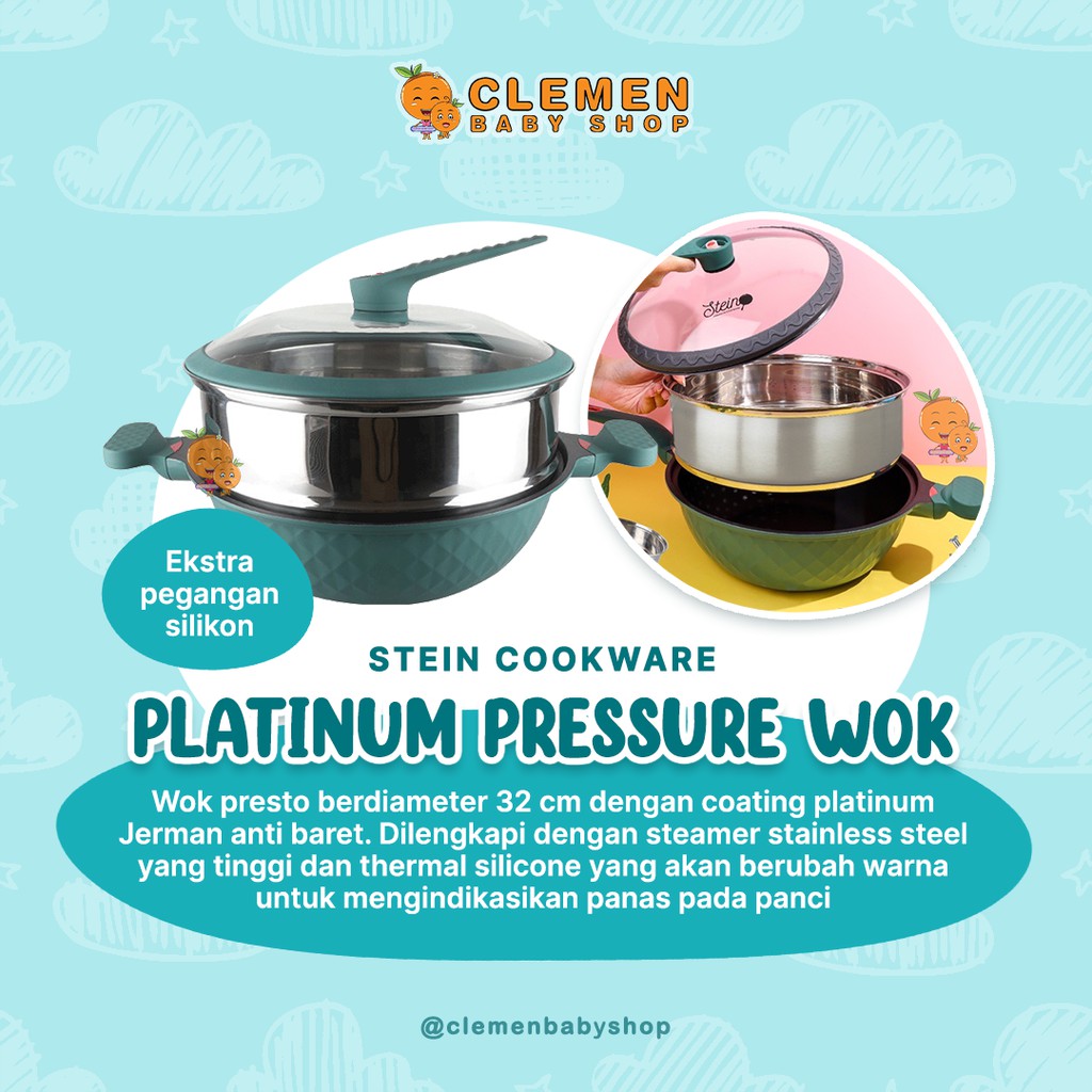 Jual Steincookware Platinum Wok Pressure Cooker + Steamer (Panci Presto) 32cm | Shopee Indonesia