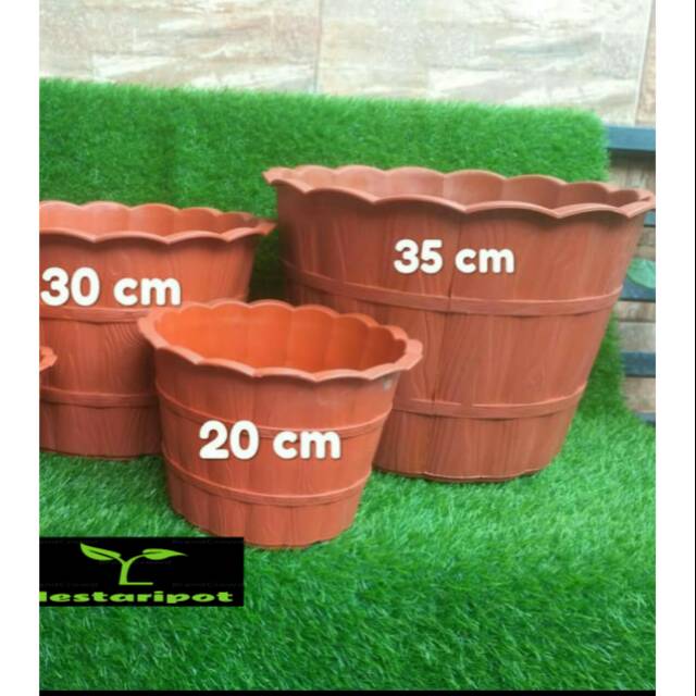 Jual Pot bunga tanaman plastik model kayu ukuran 30cm | Shopee Indonesia