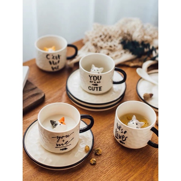 Jual (A0056) Gelas cangkir kopi unik lucu / Hidden 3D cat mug set ...