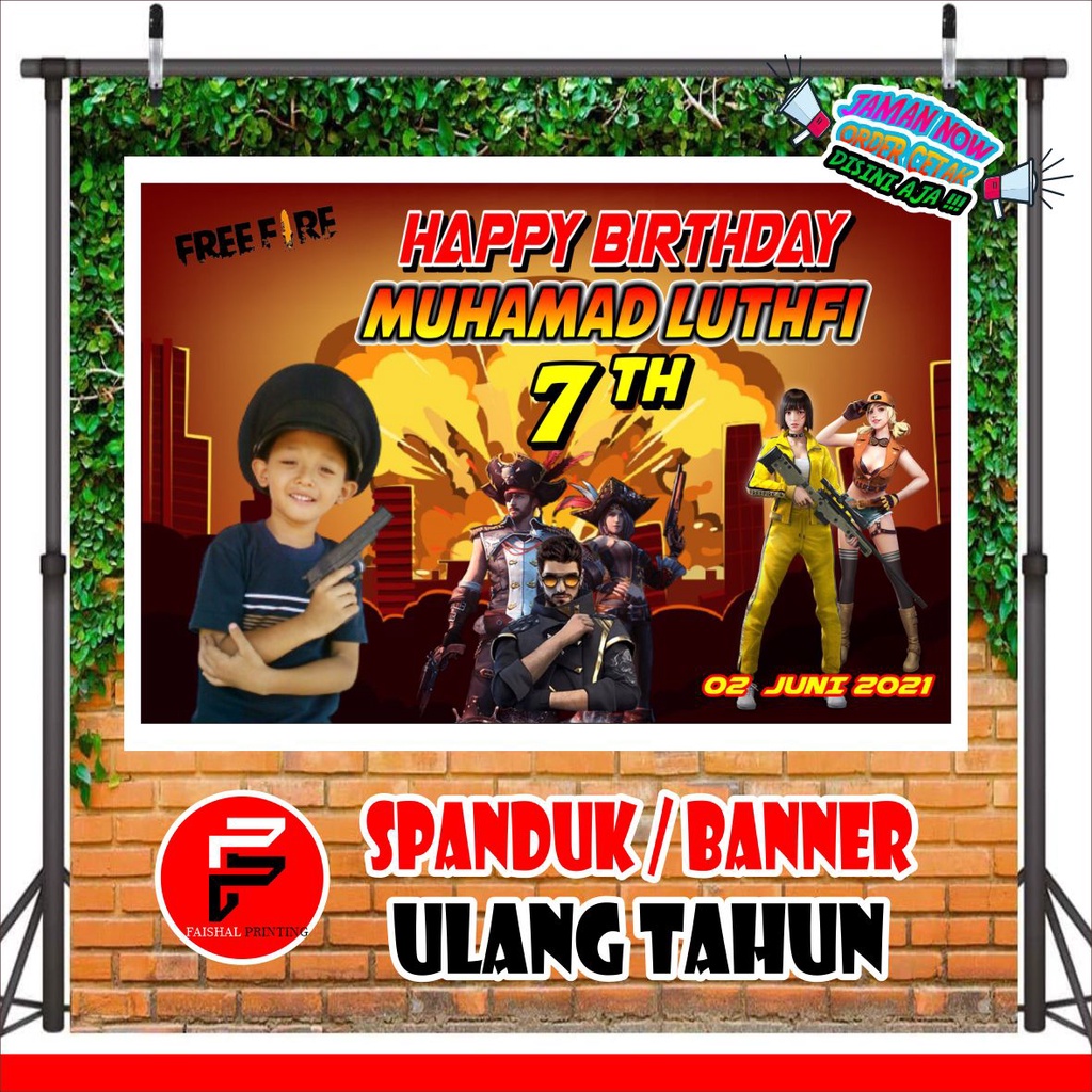 Jual Spanduk/ Banner/ Backdrop Ulang tahun Birthday Anak Tema Free Fire ...