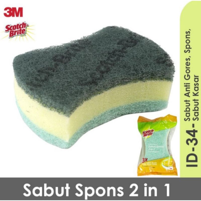 Jual 3M Scotch Brite Sabut Spons Hijau Cuci Piring 2 In 1 ID-34 ...