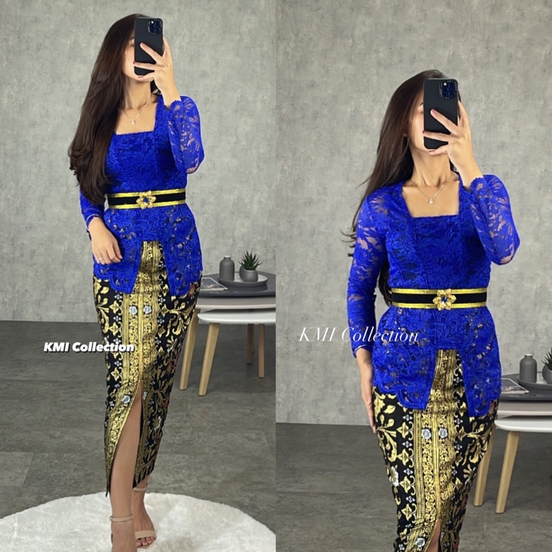 Jual Kebaya Brukat Panjang Biru Elektrik / Kebaya Bali Set | Shopee ...