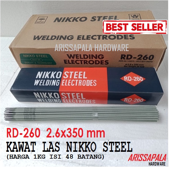 Jual Kawat Las Nikko Steel RD 260 Welding Elektrodes 2.6mm 35cm 1kg isi 48 Batang | Shopee Indonesia
