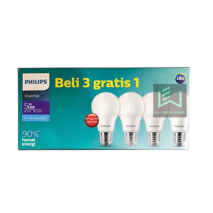 Jual Philips LED Paket 5 Watt Putih Lampu Essential Ess Multipack 5W ...