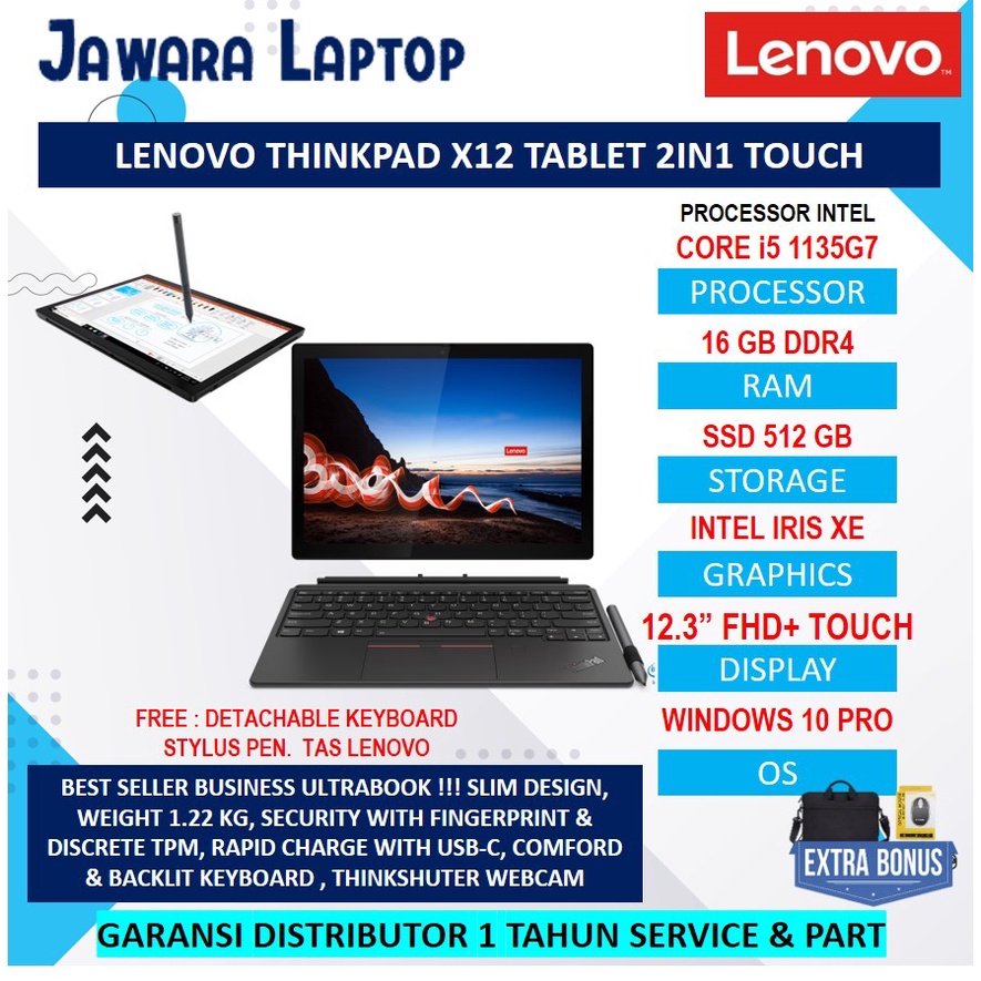 Jual TABLET WINDOWS 2IN1 LENOVO THINKPAD X12 TABLET 2IN1 INTEL i5 ...