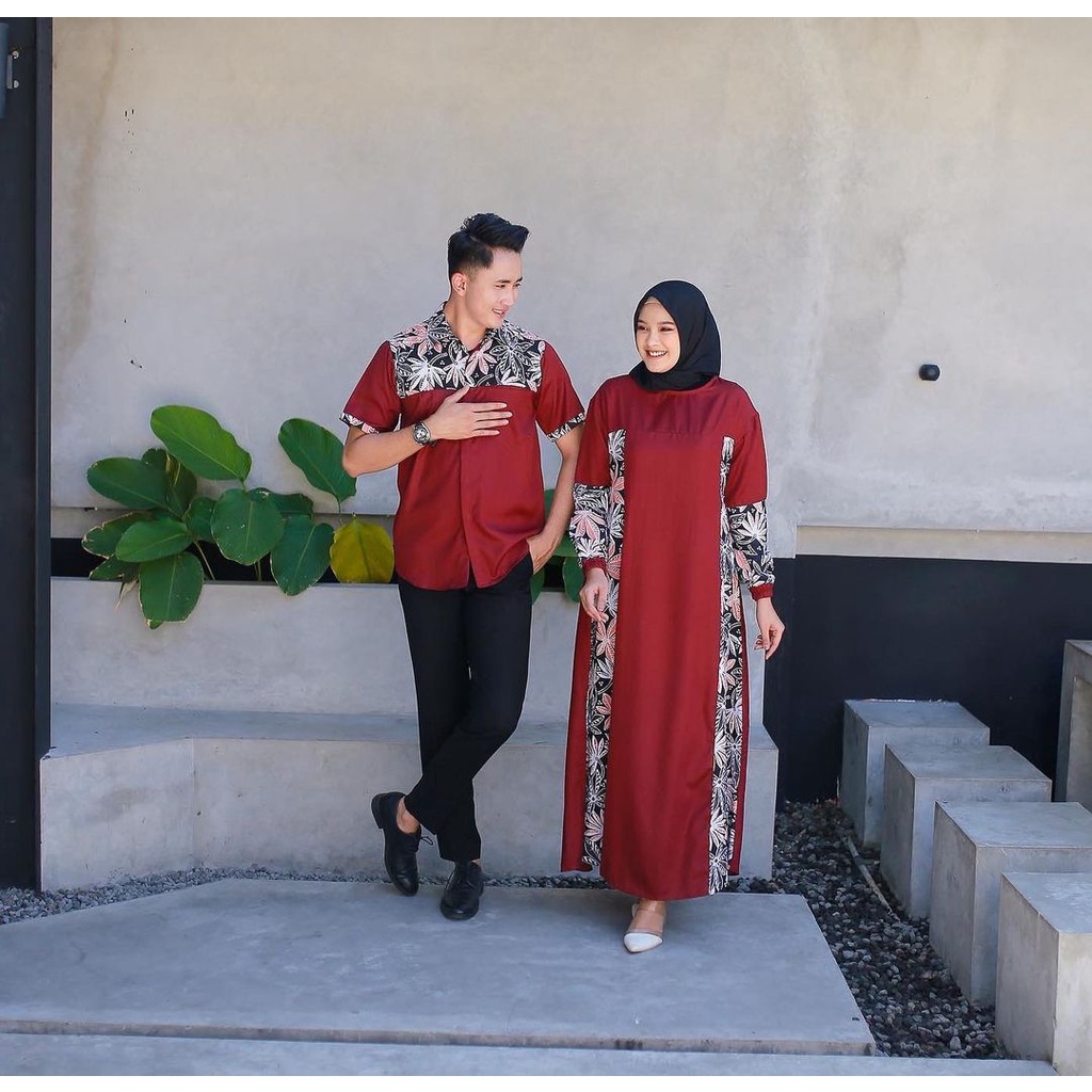 Jual Benang Raja Gamis Batik Couple Pria Wanita Motif Godong Pohong ...
