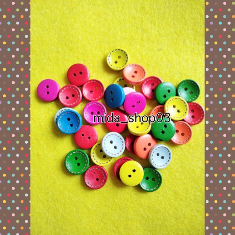 Jual kancing kayu polos warna warni 15 mm / kancing hias warna warni 15 ...
