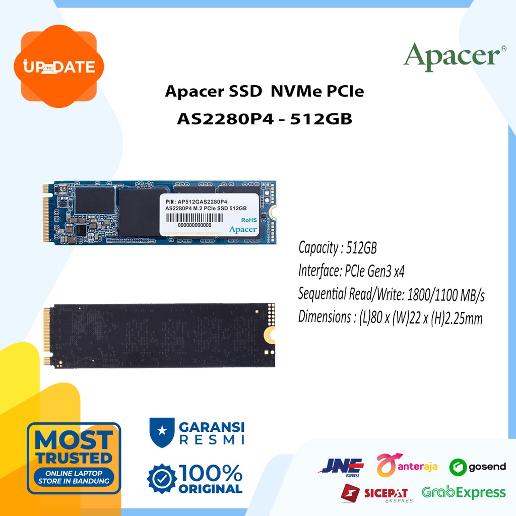 Jual Apacer SSD M.2 NVMe PCIe Gen 3x4 AS2280P4 512GB | Shopee Indonesia