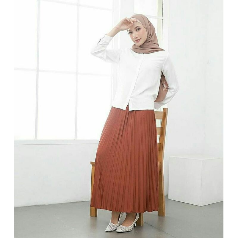 Jual Pleated Skirt - OOTD Rok Plisket Panjang Super Premium HQ Warna Bata / Teracota Tebal Halus ...