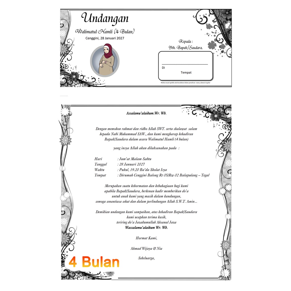 Jual Undangan Walimatul Hamli 4 bulan & 7 Bulan Model U36 | Shopee ...