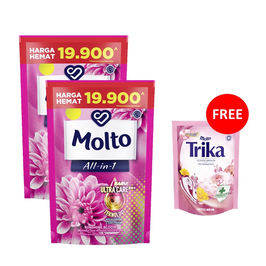 Jual Buy 2x Molto All In One Pink 720ml Free Molto Trika Flower Shower ...