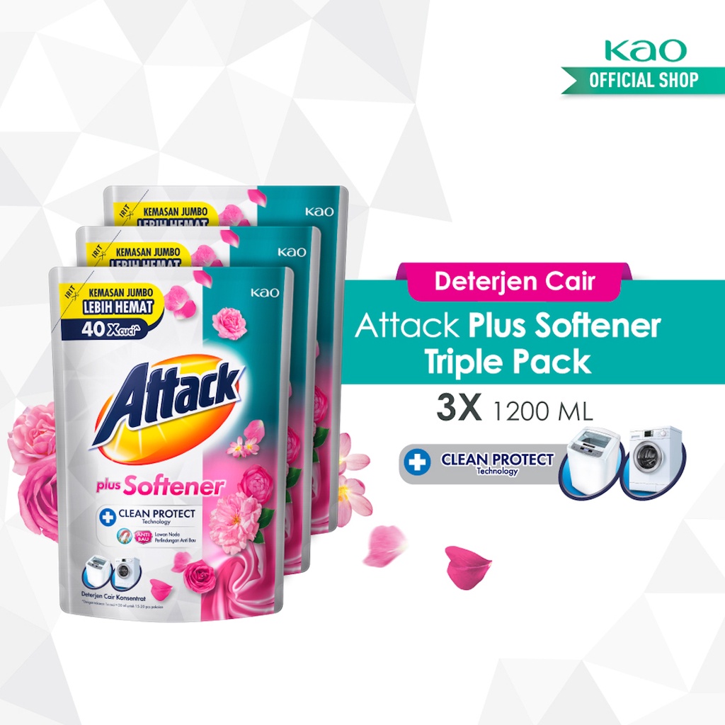 Jual Attack Plus Softener Deterjen Cair Semua Mesin Cuci 1200mL Triple Pack | Shopee Indonesia